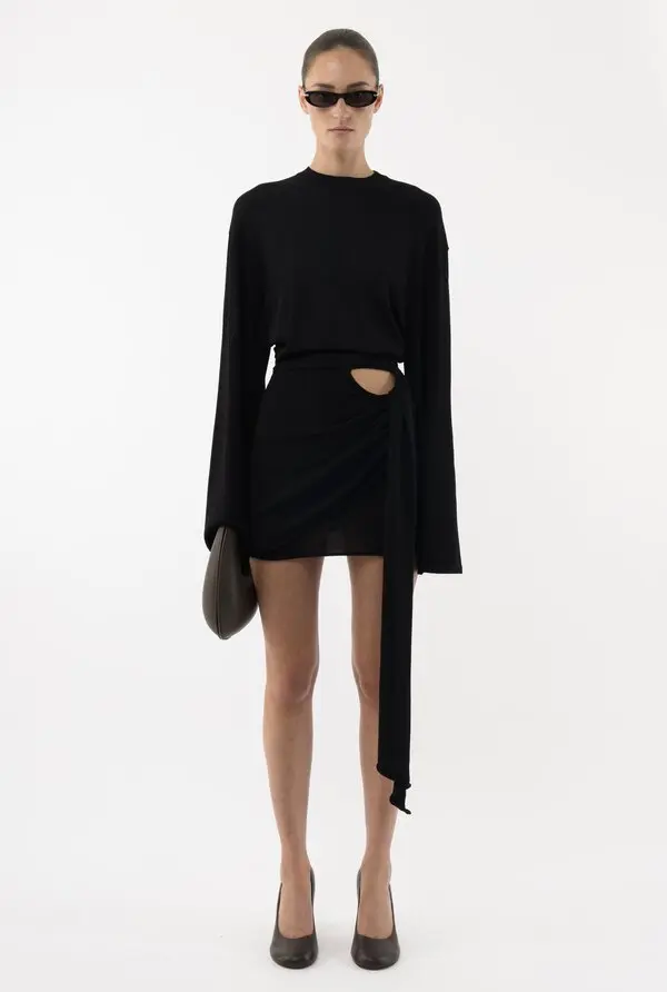 Arakii Draped Longsleeve Dress With Sculptural Skirt