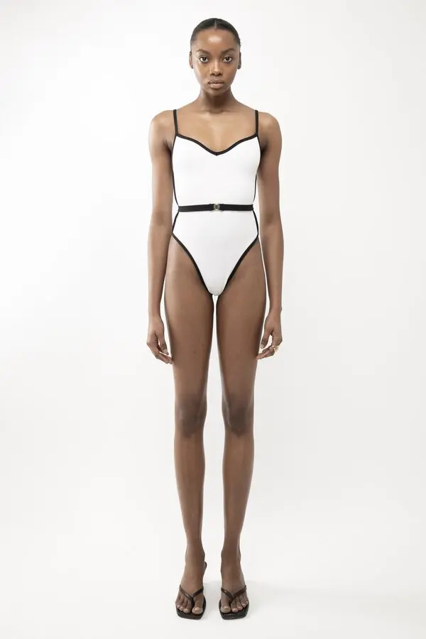 Arakii Ribbed Swimsuit With Detachable Belt - White