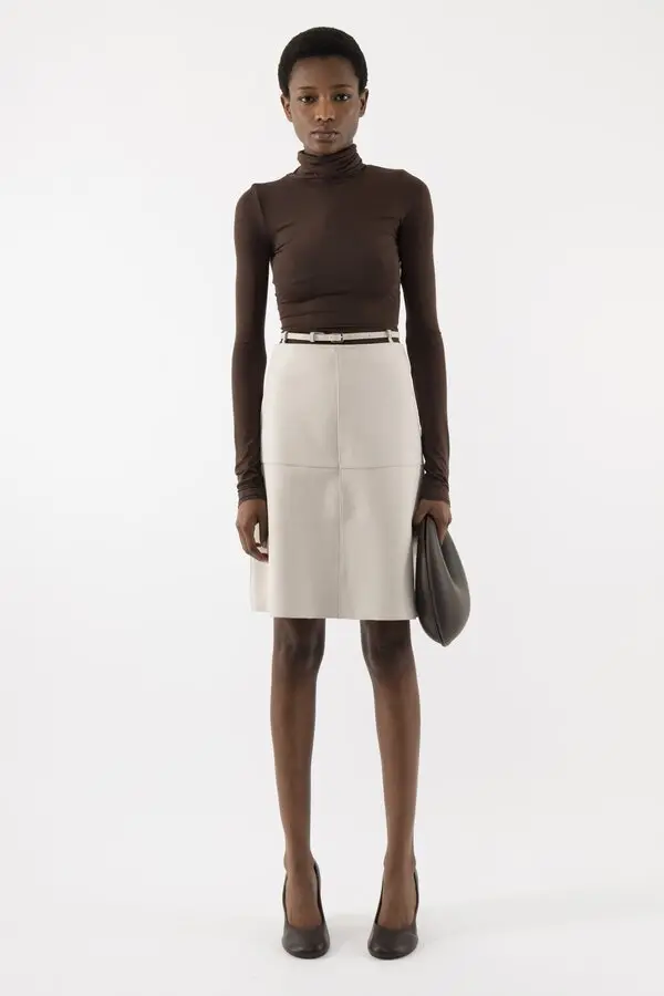 Arakii Belted Leather A-line Skirt - Cream White