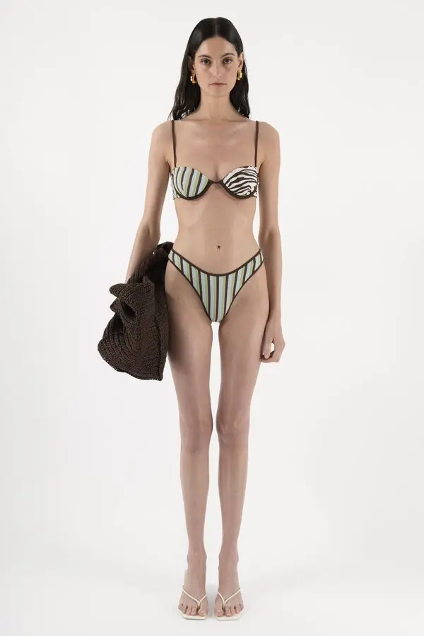 Arakii High Cut Bikini Bottom - Green Stripe