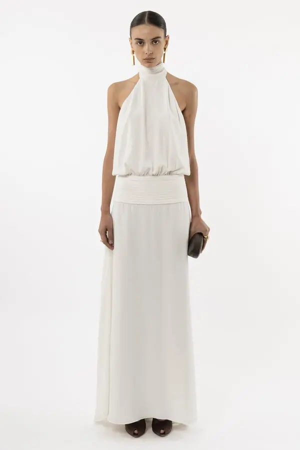 Arakii Deep Back Halter Maxi Dress - Off-white