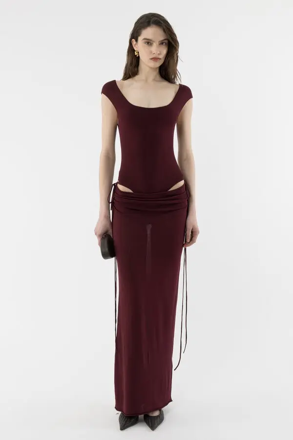 Arakii Draped Cut Out Dress - Burgundy