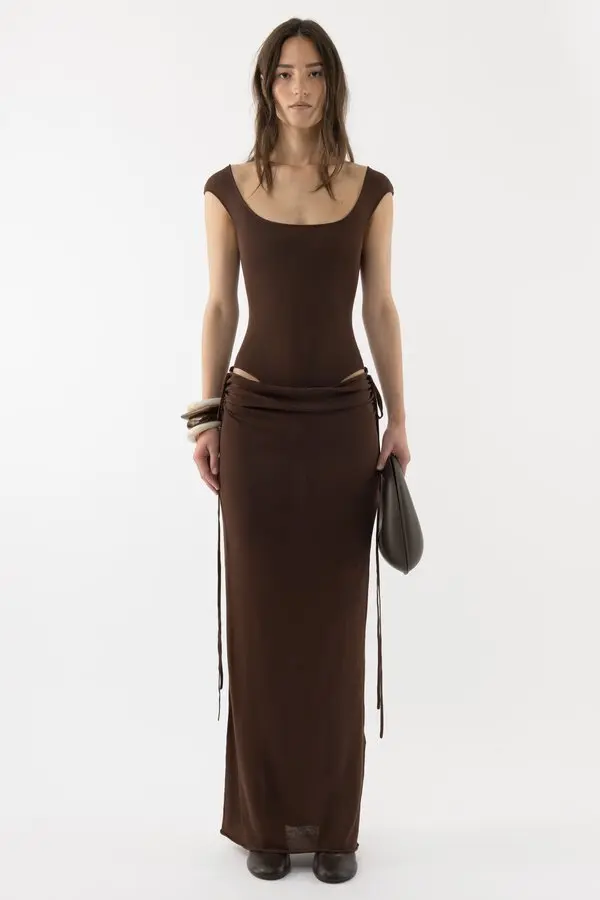 Arakii Draped Cut Out Dress - Dark Brown