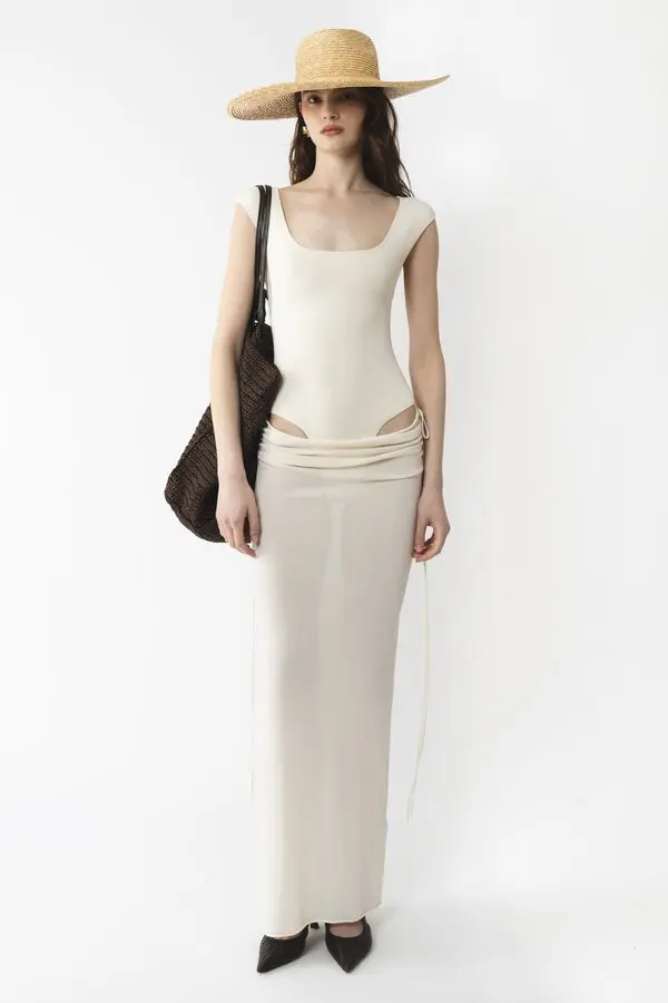 Arakii Draped Cut Out Dress - Off-white