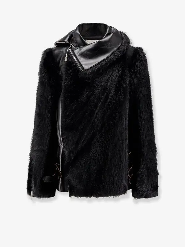 Sacai Leather Jacket With Faux Fur Inserts
