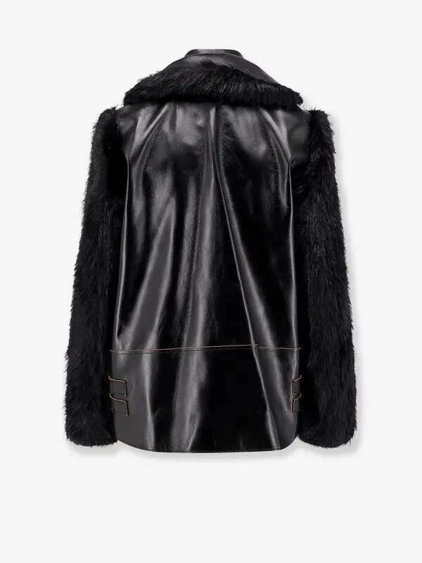 Sacai Leather Jacket With Faux Fur Inserts