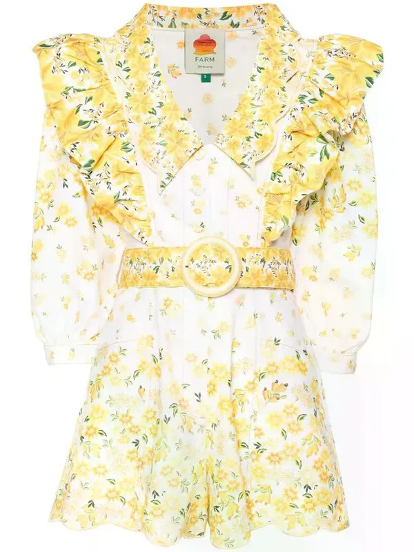 Farm Rio Azaleia Floral-print Playsuit - Yellow