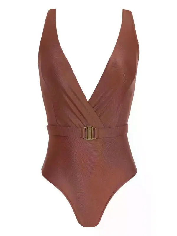 LYGIA & NANNY Evita Belted V-neck Swimsuit - Brown