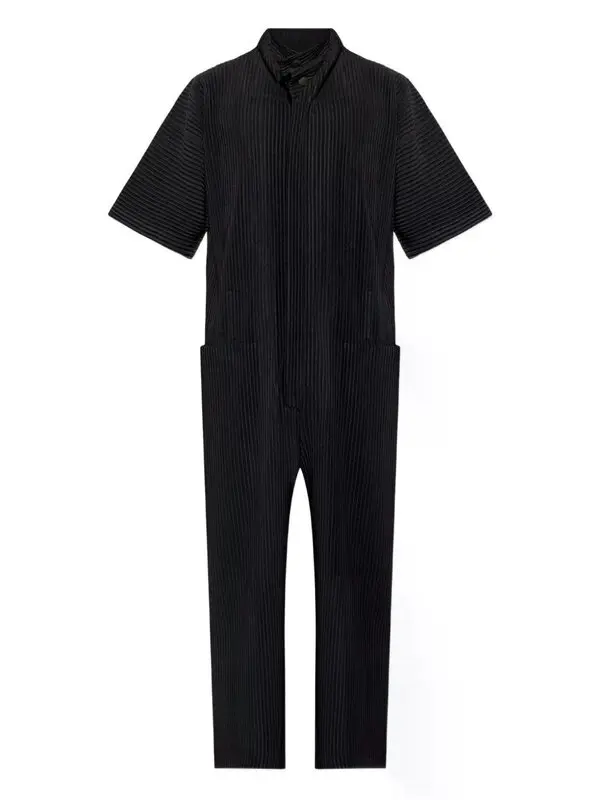 Issey Miyake Pleated Short-sleeve Jumpsuit - Black