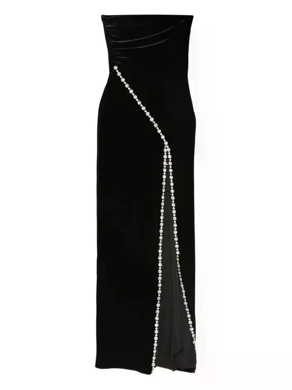 NISSA Crystal-embellished Velvet Maxi Dress