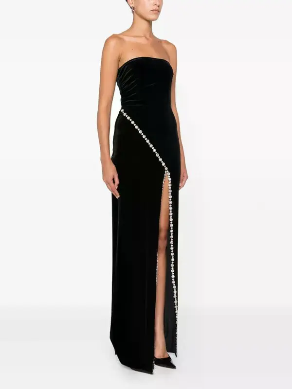 NISSA Crystal-embellished Velvet Maxi Dress