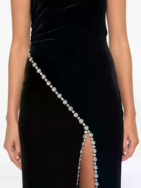 NISSA Crystal-embellished Velvet Maxi Dress