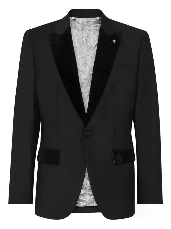 BILLIONAIRE Classic Velvet-trimmed Tailored Blazer - Black