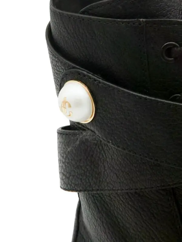 JIMMY CHOO 45mm Pearl-embellished Leather Combat Boots