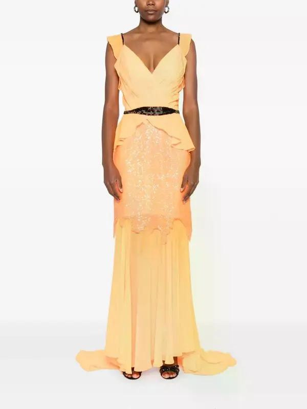 Gemy Maalouf Sequin-embellished Peplum Dress - Orange
