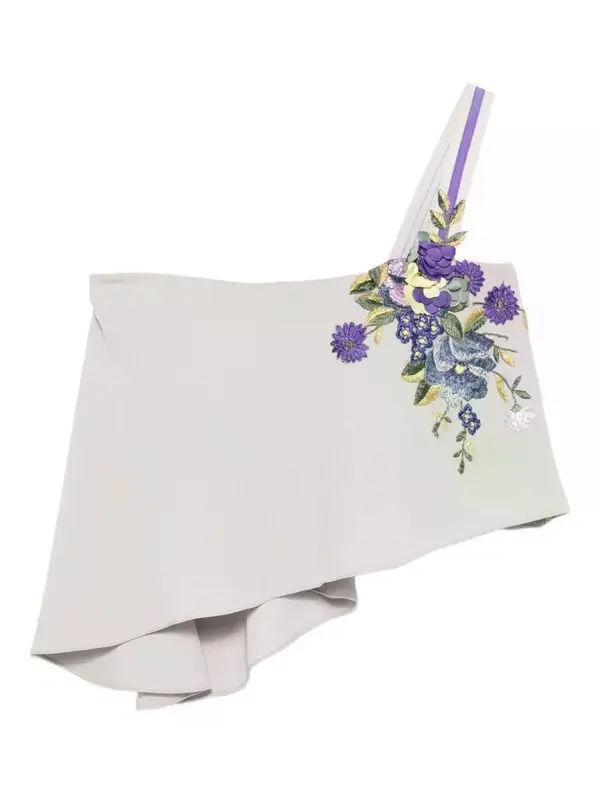 GEMY MAALOUF Embroidered Flowers One-shoulder Top - Grey
