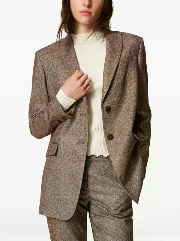 TWINSET Lurex Tweed Blazer - Brown