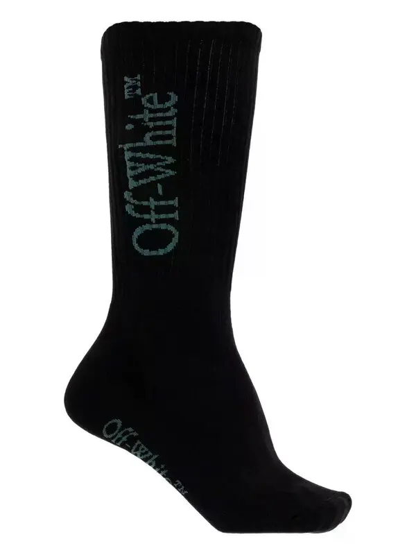 Off-White Logo-embroidered Ribbed Crew Socks - Black