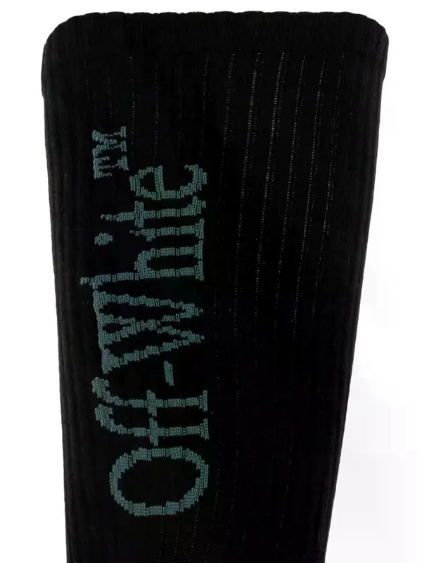 Off-White Logo-embroidered Ribbed Crew Socks - Black