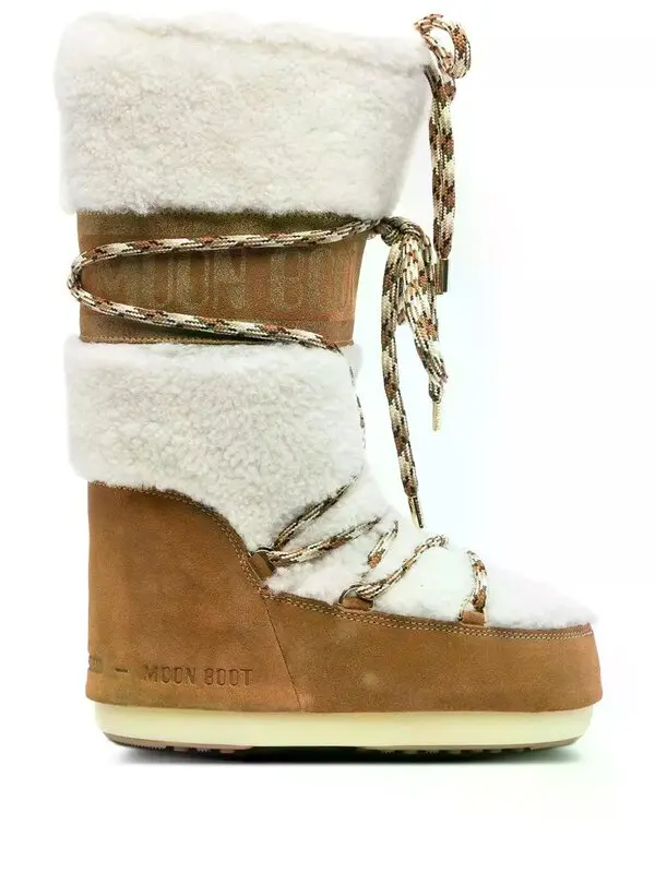 Moon Boot Shearling-panelled Lace-up Boots - Neutrals
