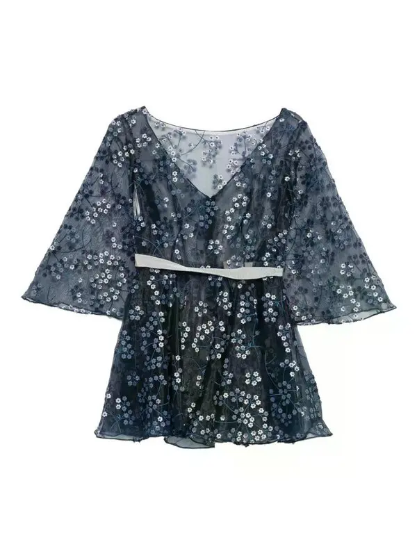 GEMY MAALOUF Floral Embroidered Bell-sleeve Top