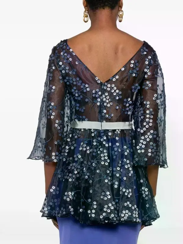 GEMY MAALOUF Floral Embroidered Bell-sleeve Top