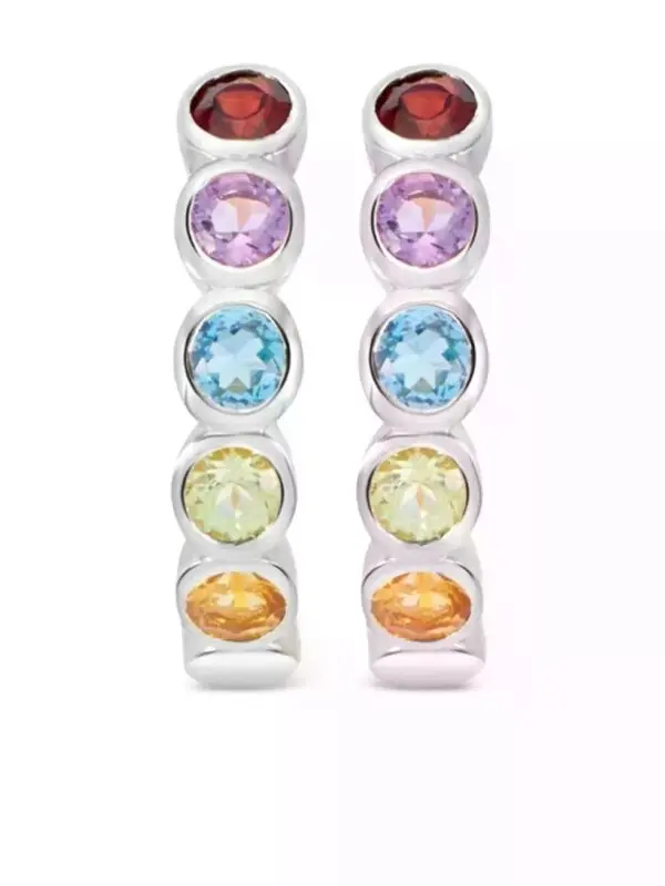 DOWER & HALL Tutti Frutti Rainbow Gemstone Huggie Earrings - Silver