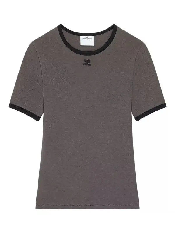 COURREGES Contrast-trim Cotton T-shirt - Grey