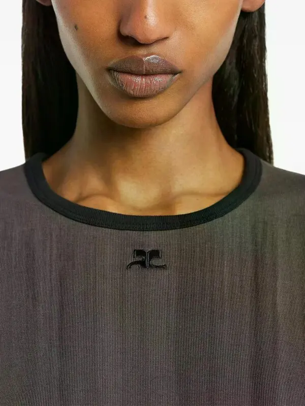 COURREGES Contrast-trim Cotton T-shirt - Grey