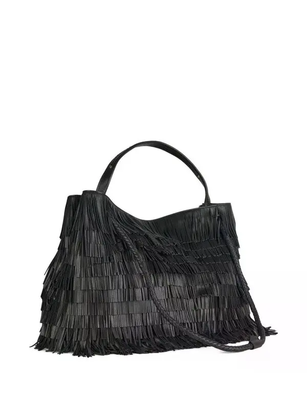 VISONA` Fringe-edges Leather Tote