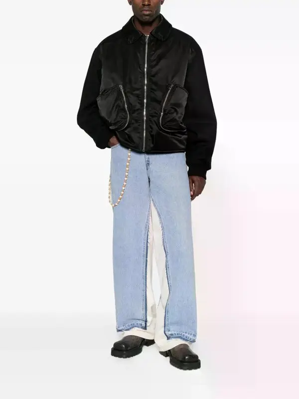 BLUEMARBLE Zip-front Wool-sleeve Bomber Jacket