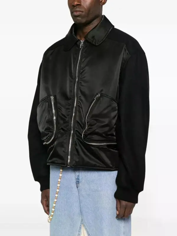 BLUEMARBLE Zip-front Wool-sleeve Bomber Jacket