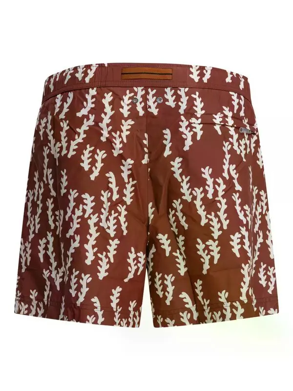 Zegna Leaf-print Swim Shorts - Brown