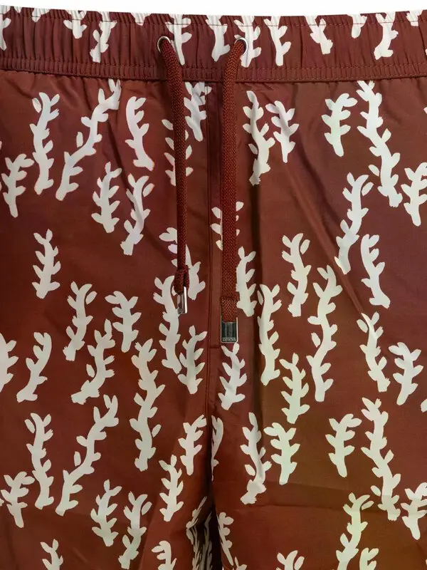 Zegna Leaf-print Swim Shorts - Brown