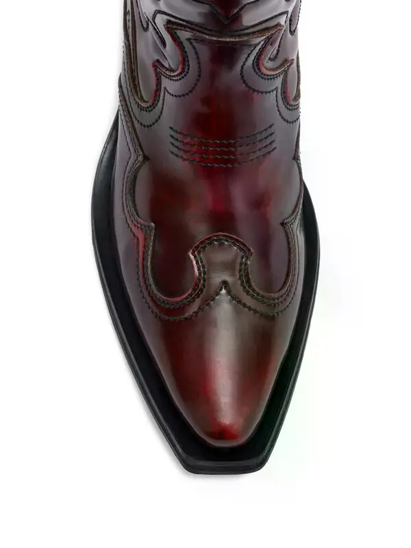 GANNI Embroidered Western Boots - Red