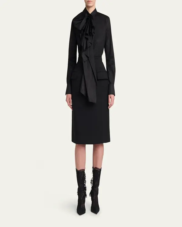 Alexander McQueen Draped Ruffle Cotton Poplin Blouse