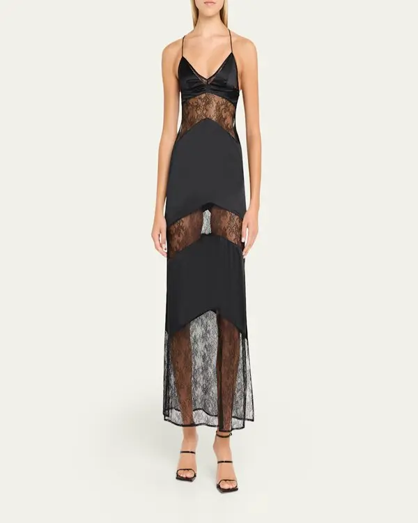 LIVY Sully Floral Lace And Silk Satin Maxi Dress