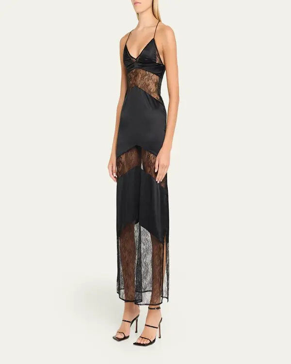 LIVY Sully Floral Lace And Silk Satin Maxi Dress