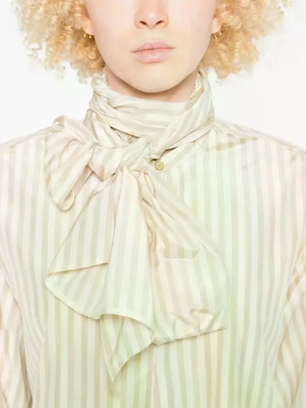 FORTE_FORTE Striped Tie-neck Shirt