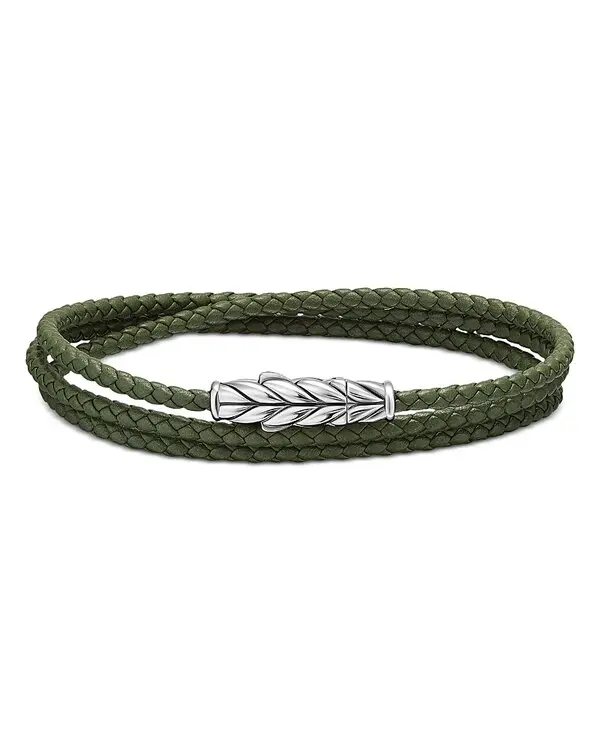David Yurman Chevron Triple Wrap Bracelet In Leather With Sterling Silver, 3mm - Green/silver