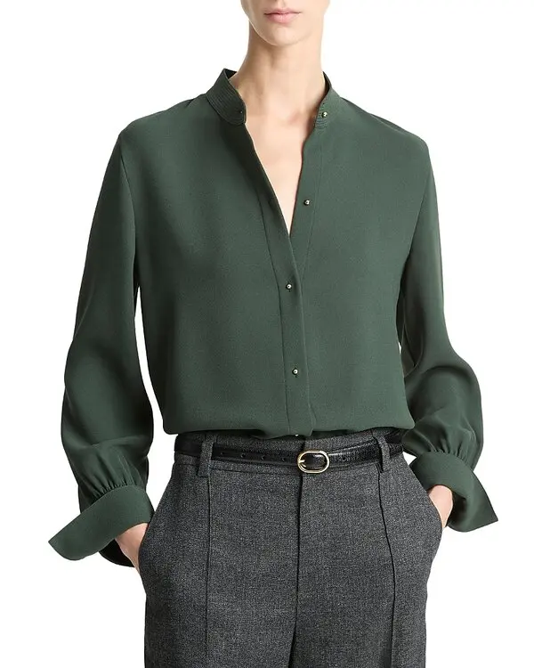 Vince Mandarin Collar Blouse - Forest