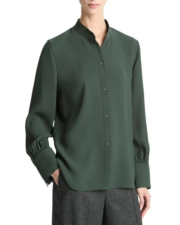 Vince Mandarin Collar Blouse - Forest