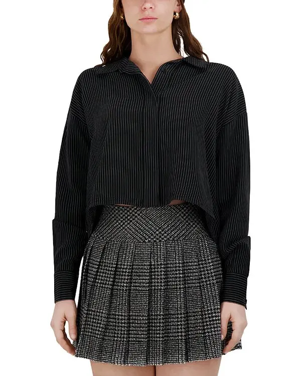 POINT Cropped Button-up Shirt - Black Stripe