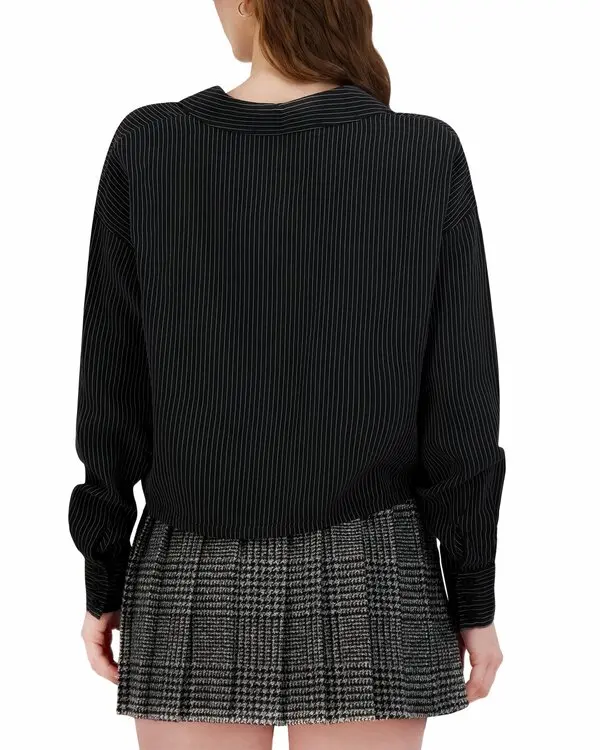 POINT Cropped Button-up Shirt - Black Stripe