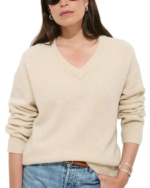 ALEX MILL Rowan Cashmere V-neck Sweater - Heather Ecru