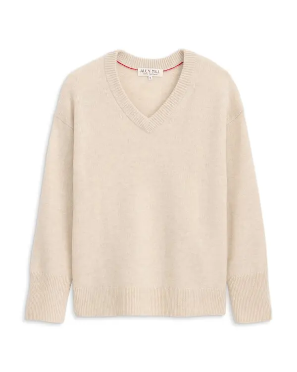 ALEX MILL Rowan Cashmere V-neck Sweater - Heather Ecru
