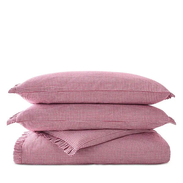 CHRISTY Gingham Ruffle Duvet Cover Set, King California King - Red