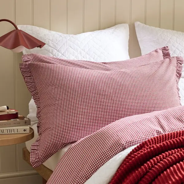 CHRISTY Gingham Ruffle Duvet Cover Set, Full Queen