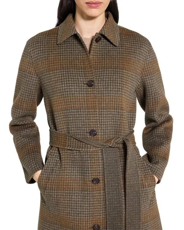 Theory Wool & Cashmere Plaid Coat