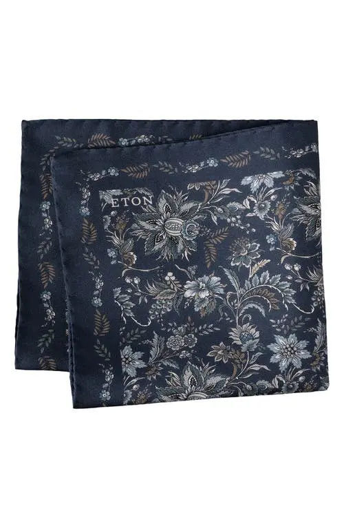 Eton Floral Silk Pocket Square - Navy